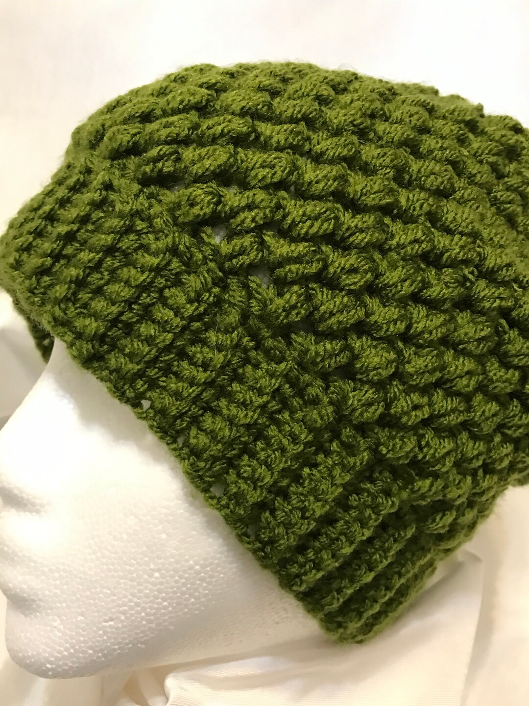Hand Crocheted Puff Stitch Slouchy Hat in Fern Green - Etsy