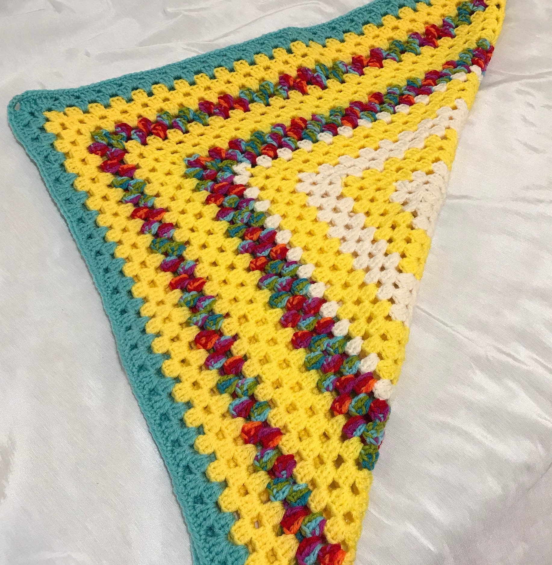 Crocheted Granny Square in Yellow With Variegated Yarn Accents - Etsy