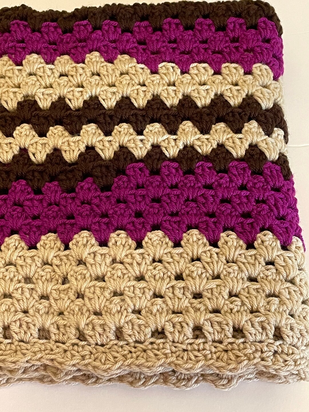 Hand Crocheted Raspberry,brown and Taupe Granny Stripe Blanket - Etsy