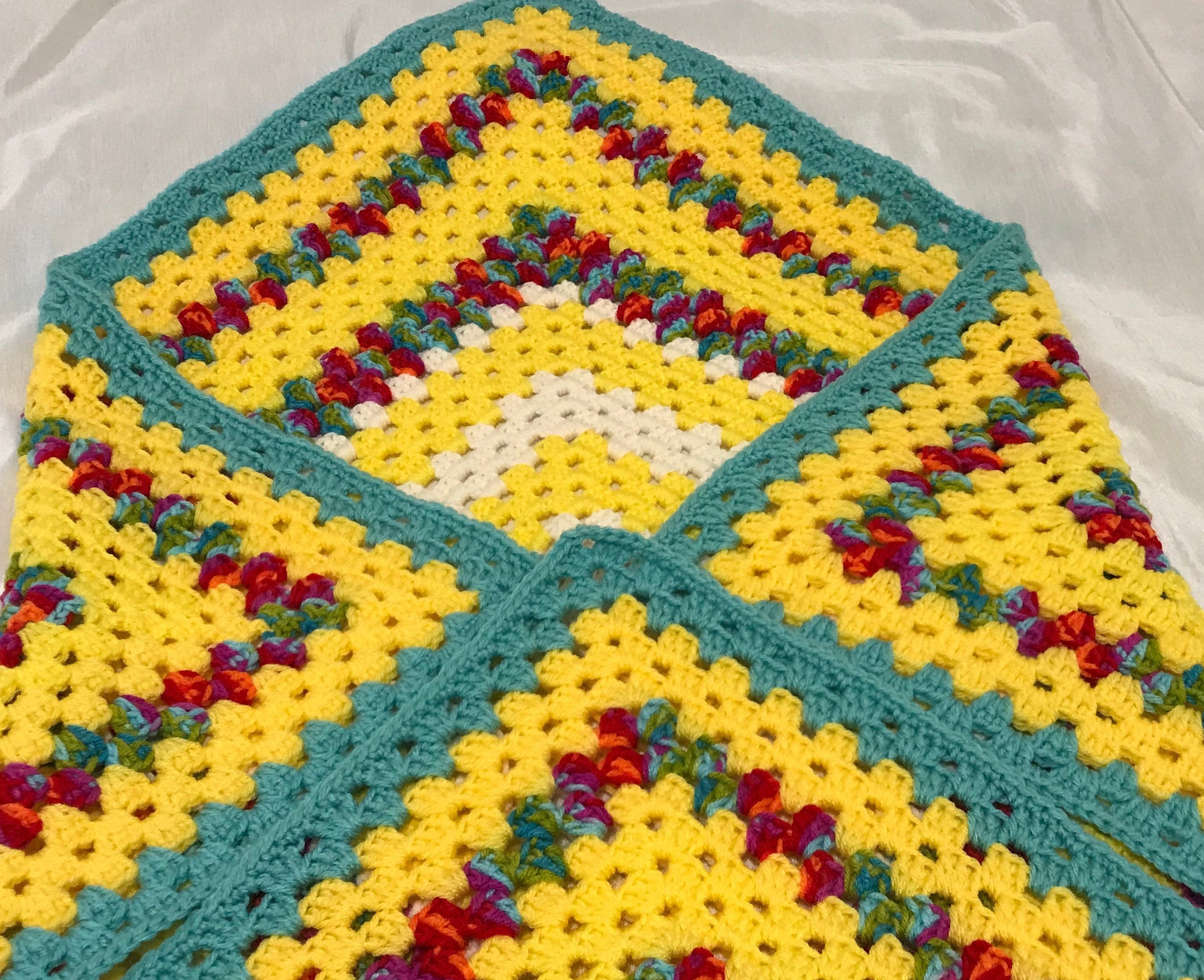 Crocheted Granny Square in Yellow With Variegated Yarn Accents - Etsy