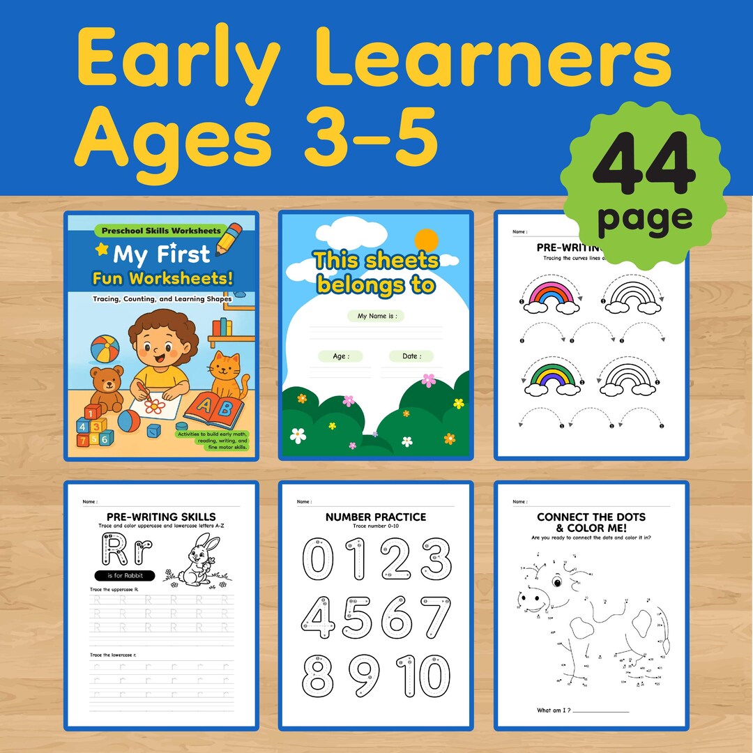Preschool Pre-k + Kindergarten Learning (ages 3–6) : 40+ Pages Tracing ...