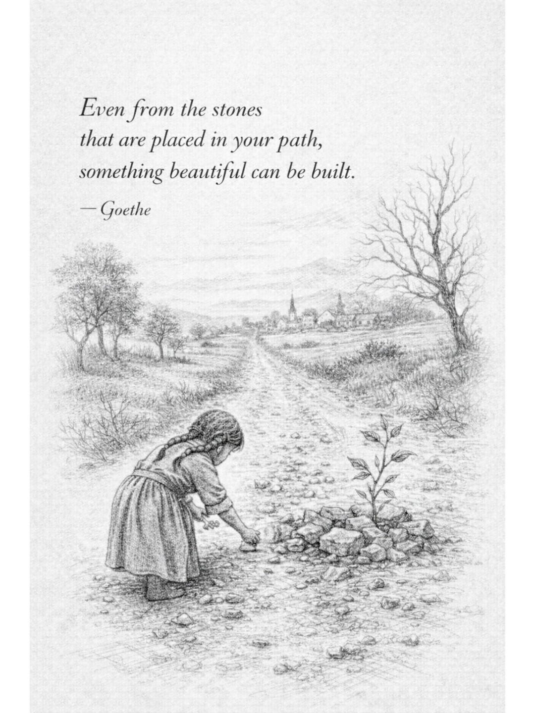 Printable Wall Art, Goethe Quote Pencil Illustration, Timeless Literary ...