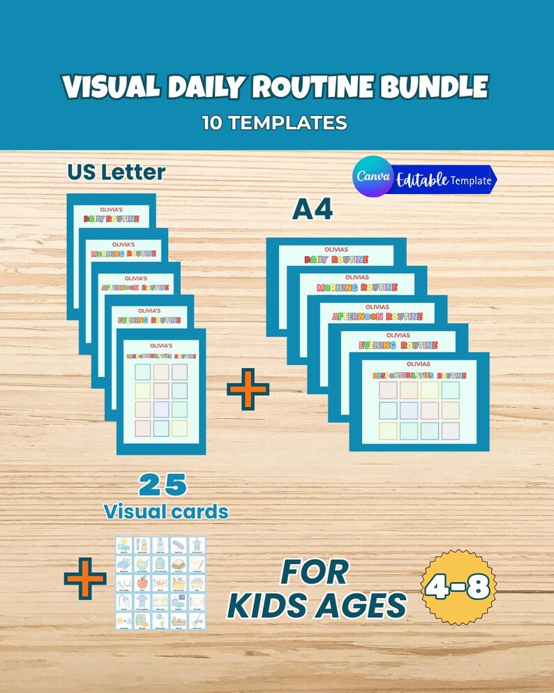 Daily Routine Visual Schedule Cards for Kids 4‑8 – 25 Editable ...