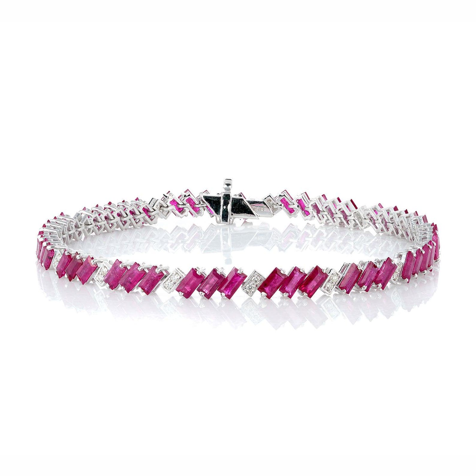 Ruby Baguette Diamond Tennis Bracelet, Ruby Silver Tennis Bracelets ...