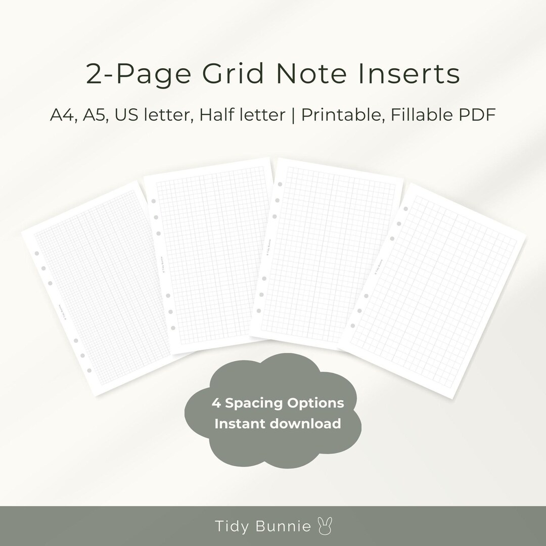 Grid Paper Inserts | Printable Fillable Graph Notes PDF, 2-page (a4/a5 ...