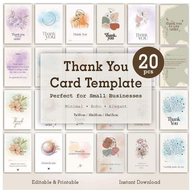 Editable Thank You Card Template, Small Business Packaging Insert ...