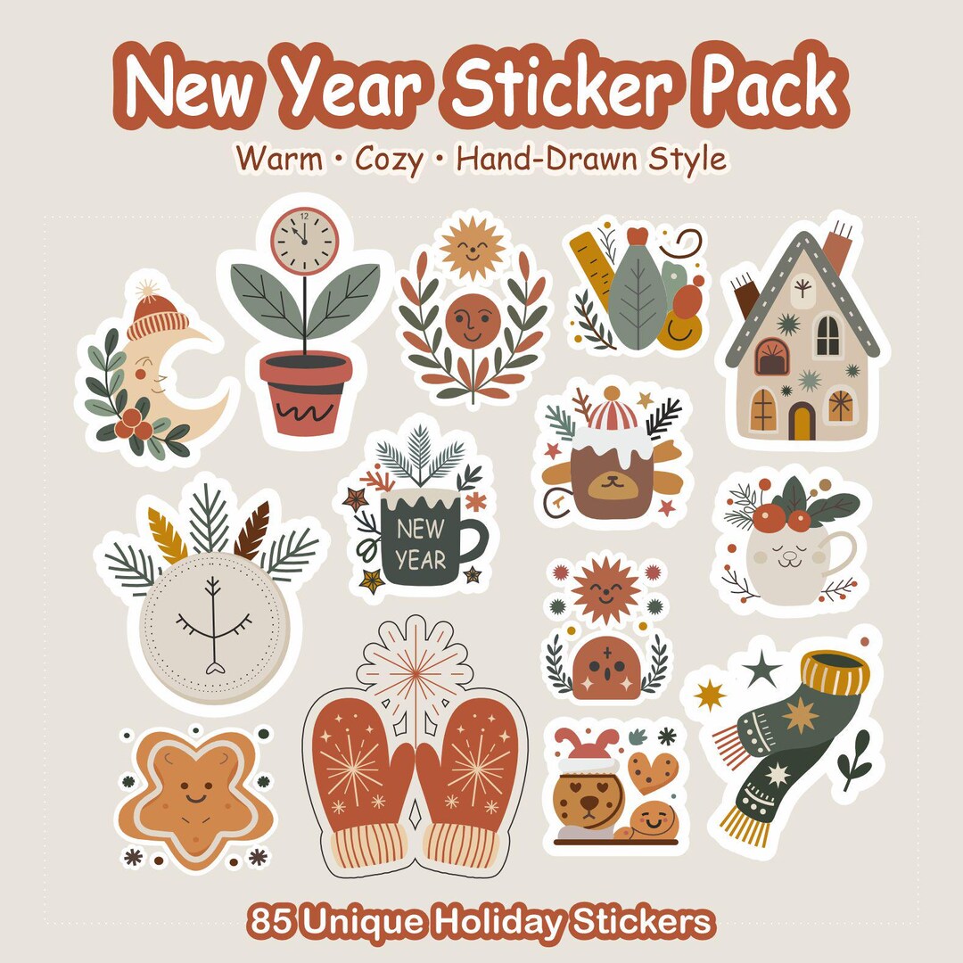 New Year Printable Stickers | Holiday Planner Stickers (PNG, PDF) - Etsy
