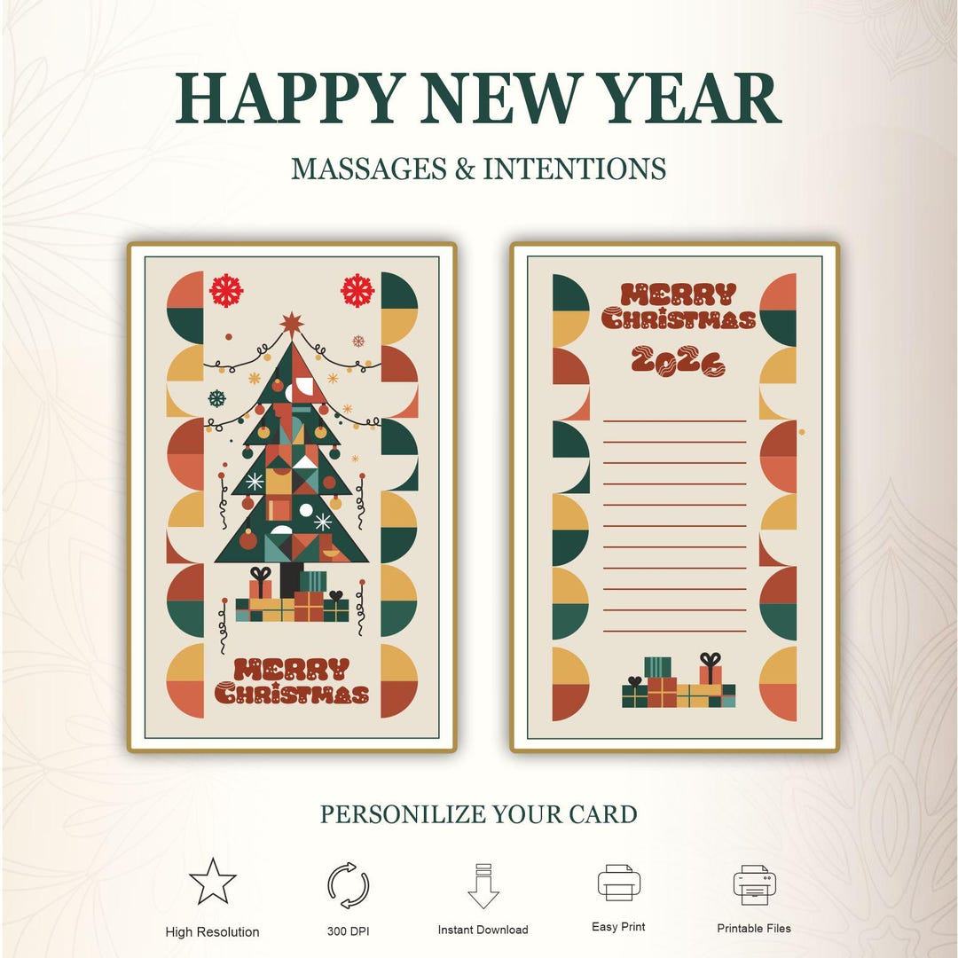 Christmas Outline Drawings, New Year Manifest Card (digital Download ...