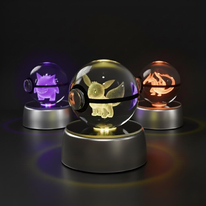 3D Crystal Pokeball Lamp Pokemon Gift, Glowing Crystal Ball, Anime ...
