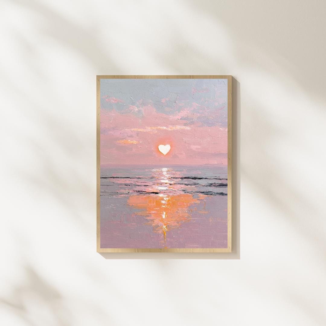 Ocean Sunrise Valentine's Day Wall Art, Pink Valentine Printable ...