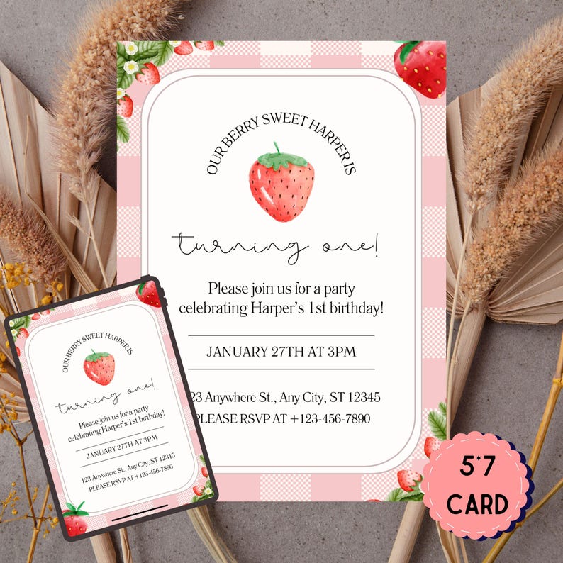 Berry First Birthday Invitation | Strawberry Sweet Party , Done for You ...