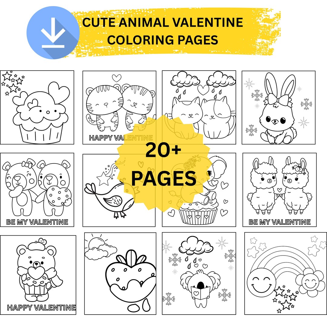 Kids Valentines Day Coloring Book, Cute Animal Coloring Pages ...