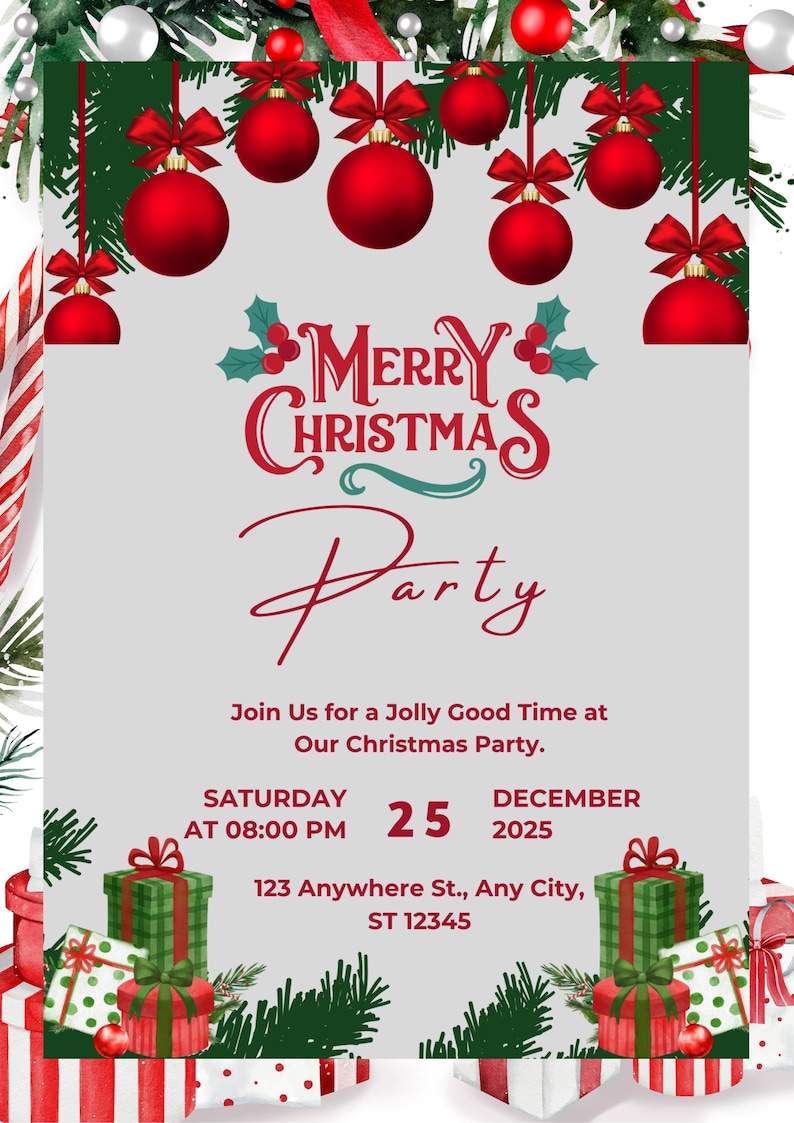 Editable Christmas Party Invitation Template –PRINTABLE Holiday Invite ...