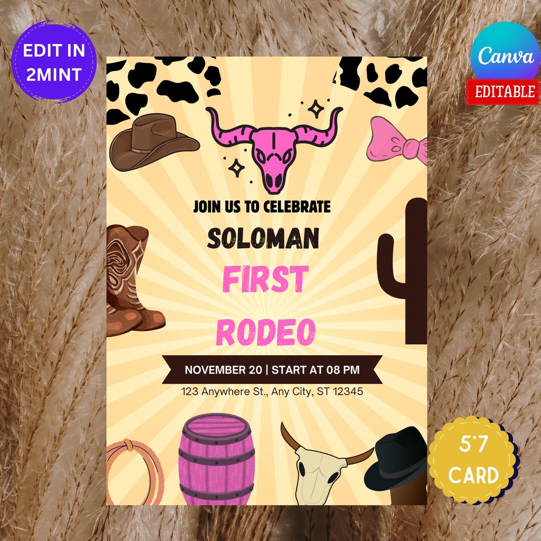 First Rodeo Birthday Invitation – My 1st Rodeo Girl Cowgirl Invites ...