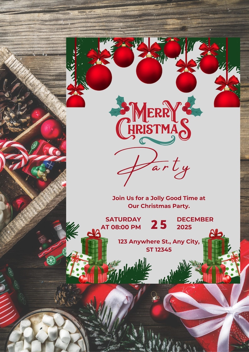 Editable Christmas Party Invitation Template –PRINTABLE Holiday Invite ...