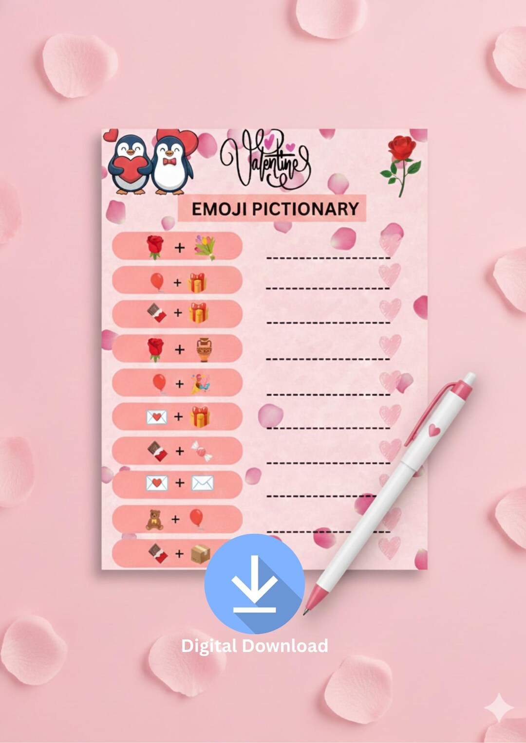 Valentine Emoji Pictionary for Kids | Valentine Matching Game ...