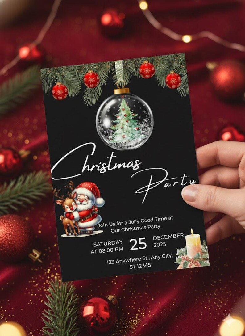 Editable Christmas Invitation Template – Holiday Party Invite, Cute ...