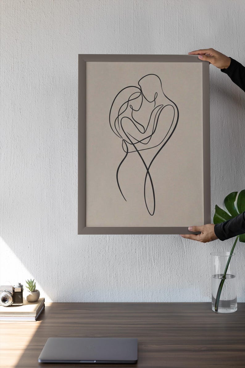 Minimal One Line Art Couple Embrace, Abstract Lovers Illustration - Etsy