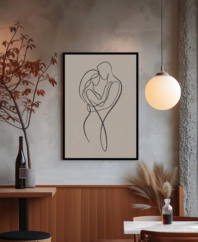 Minimal One Line Art Couple Embrace, Abstract Lovers Illustration - Etsy