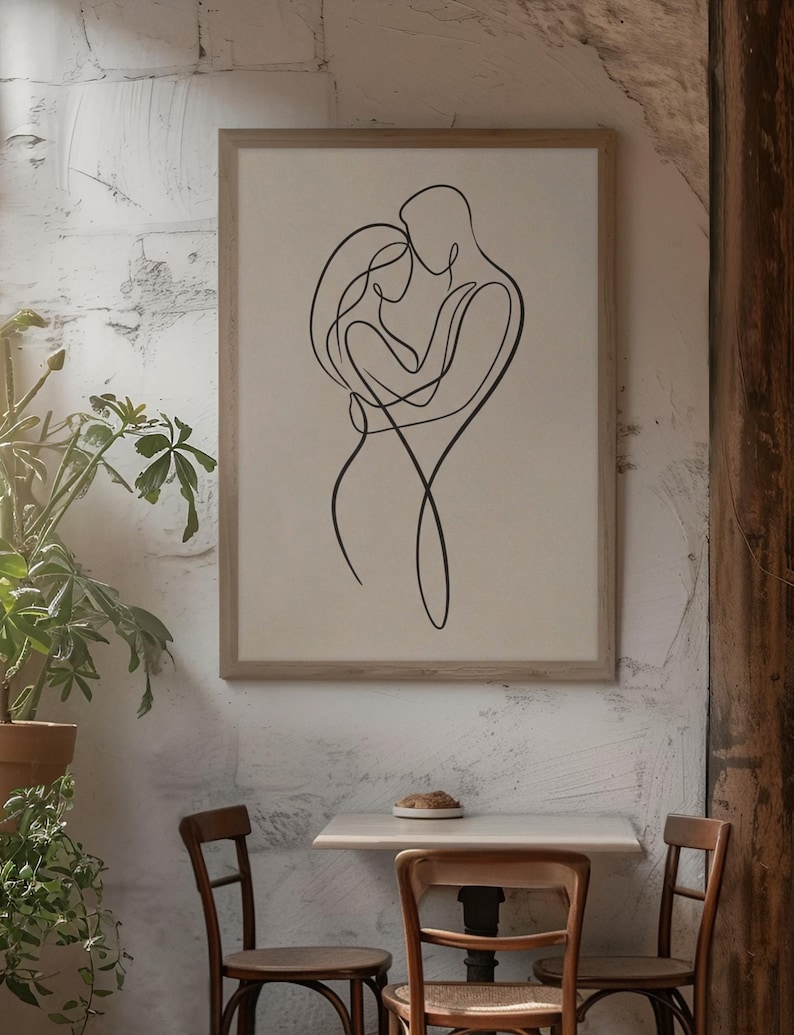 Minimal One Line Art Couple Embrace, Abstract Lovers Illustration - Etsy