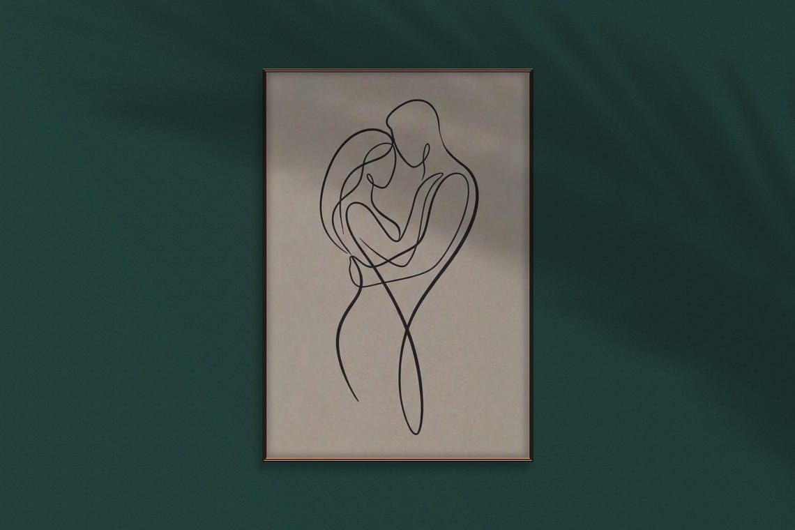 Minimal One Line Art Couple Embrace, Abstract Lovers Illustration - Etsy