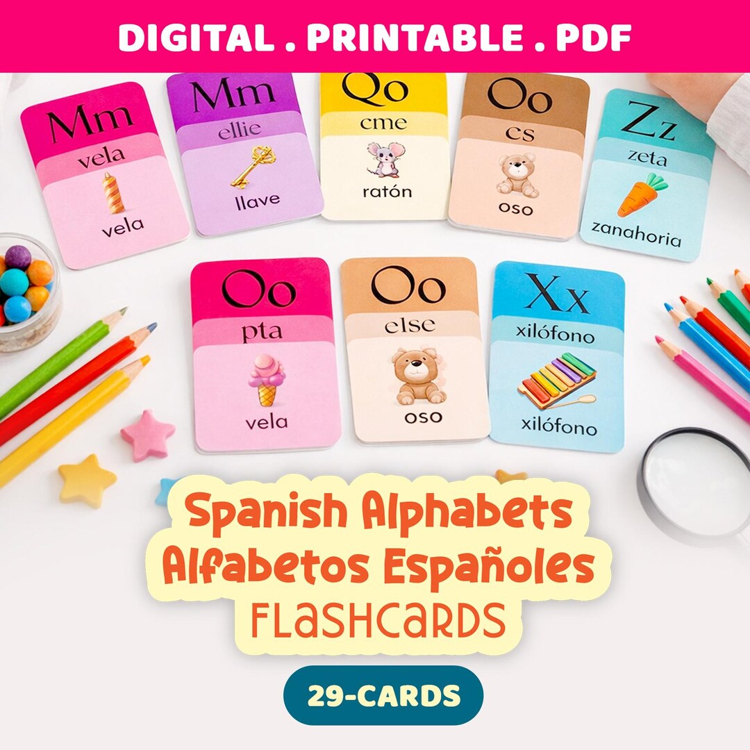 Spanish Alphabet Flash Cards | Toddler Learning (printable PDF Download ...