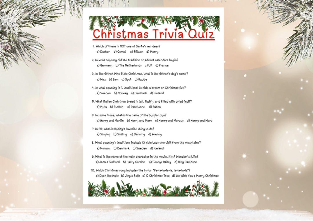 Multiple Choice Christmas Trivia Quiz - Etsy