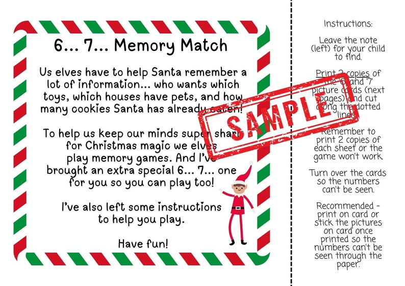 A Printable 6 7 Memory Match Game Left by Your Elf! - Etsy