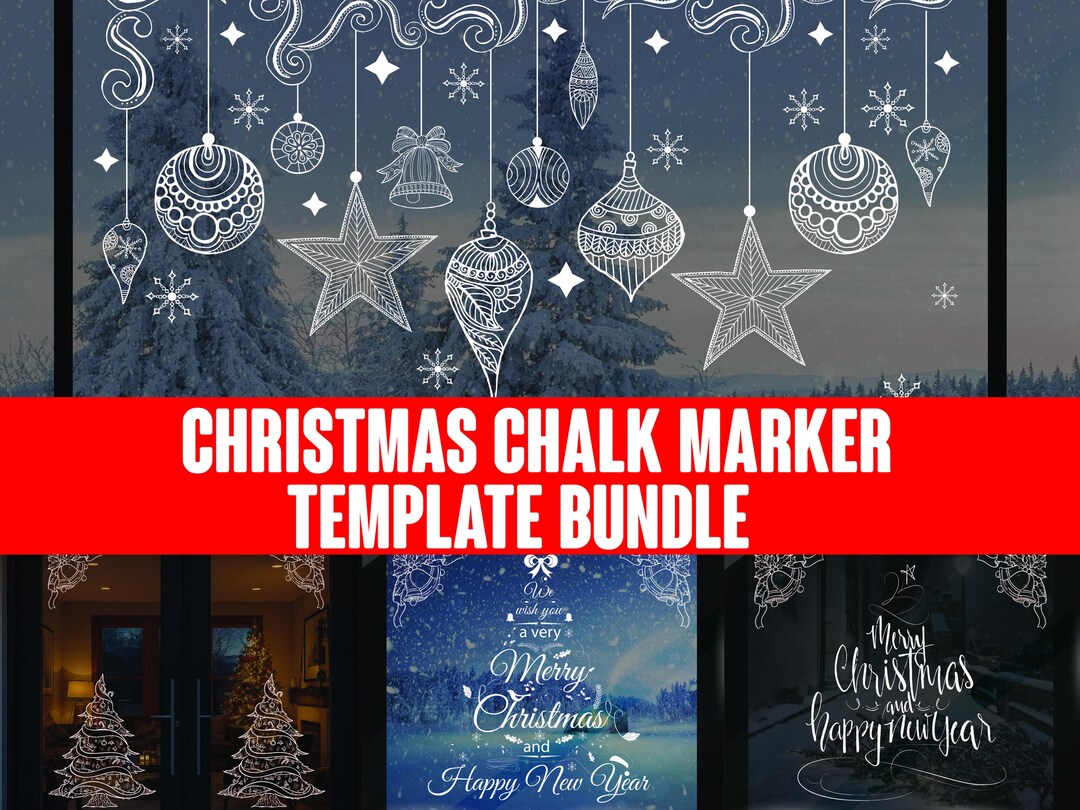 Christmas Window Chalk Bundle Art Template | DIY Decor (PDF) - Etsy