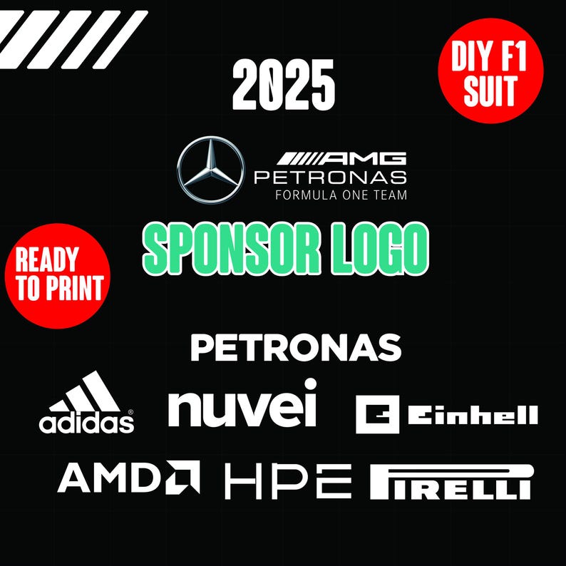2025 Mercedes AMG F1 Sponsor Racing Suit Logos Stickers Vector Files ...