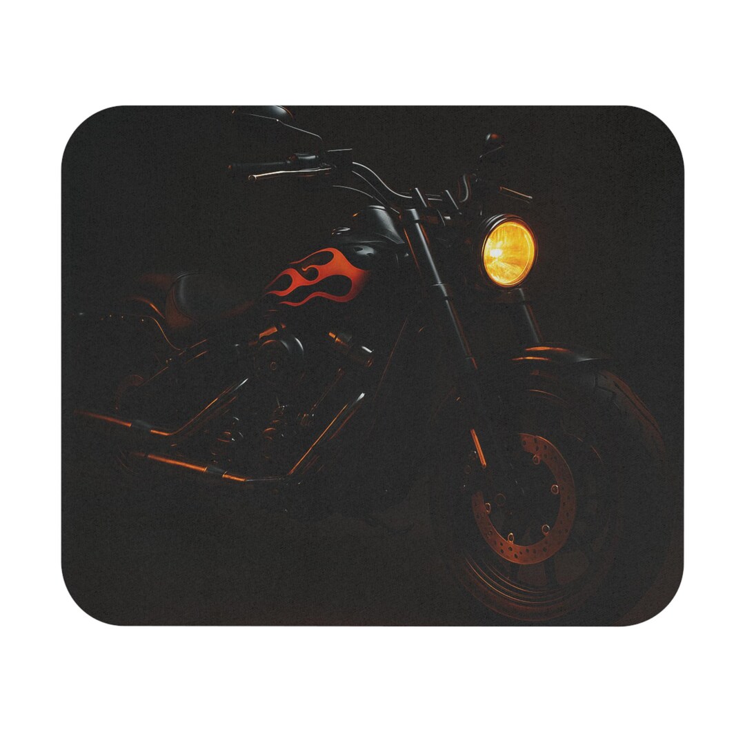Flame Motorcycle Desk Mat - Black Bike With Fire Graphics - Biker Desk ...