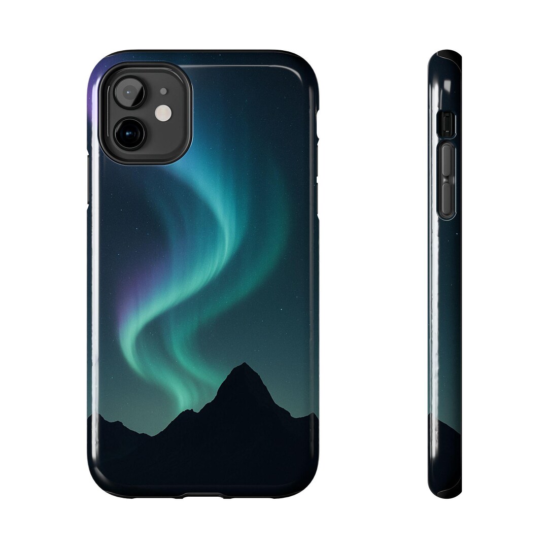 Northern Lights Aurora Phone Case | Mountain Silhouette Tough Phone ...