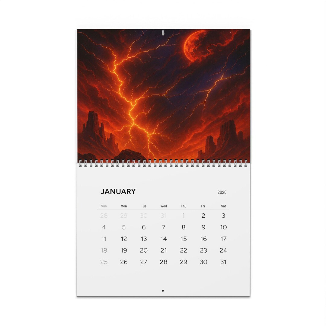 Red Lightning Storm Wall Calendar 2026 | Fantasy Landscape Calendar - Etsy