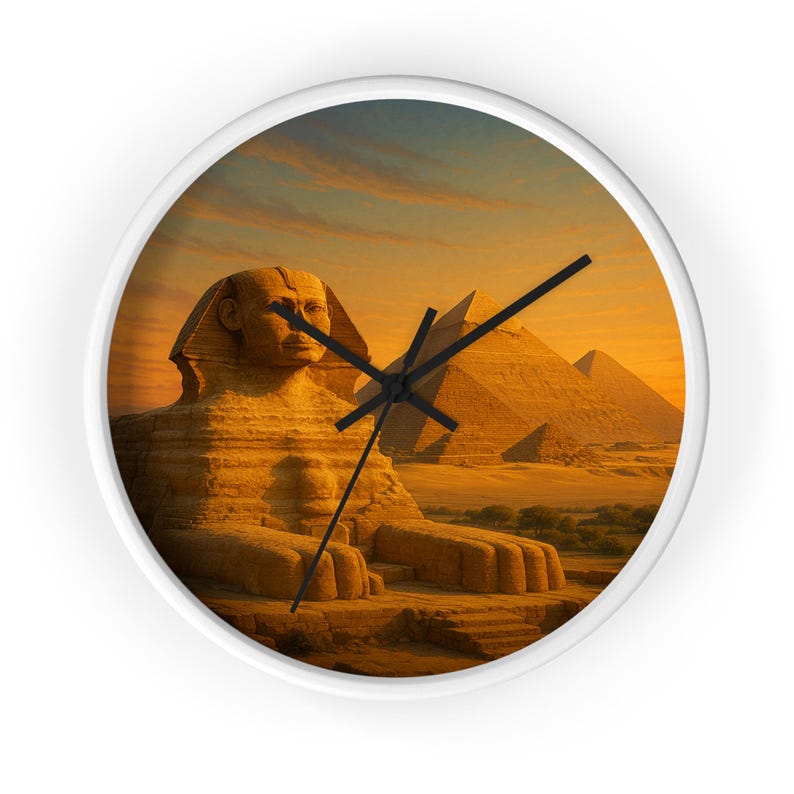 Egyptian Sphinx and Pyramids Wall Clock | Desert Sunset Ancient Egypt ...