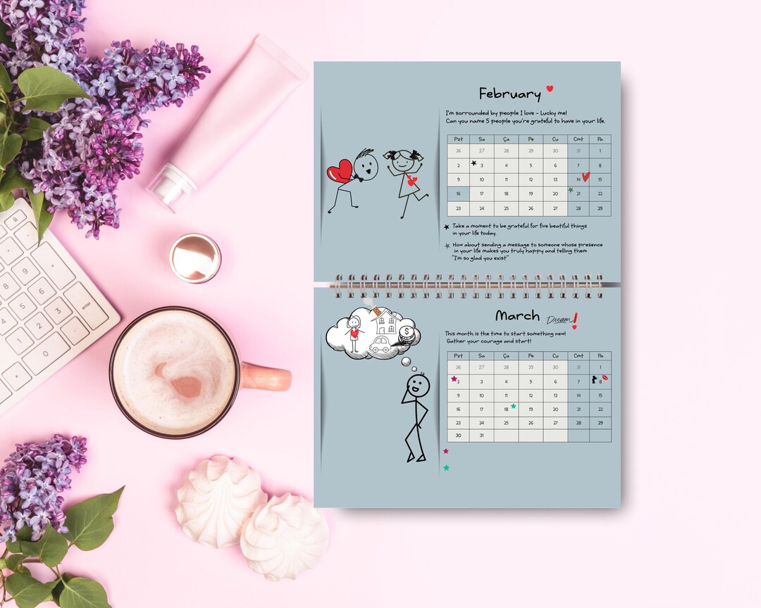 2026 Calendar Printable, Stick Figure, Monthly Inspirational Quotes ...