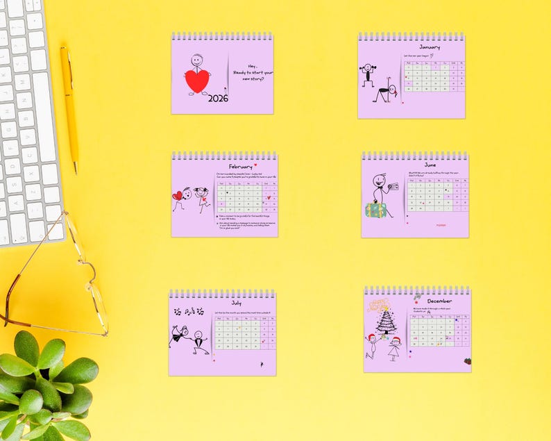 2026 Printable Calendar, Stick Figure, Monthly Inspirational Quotes ...
