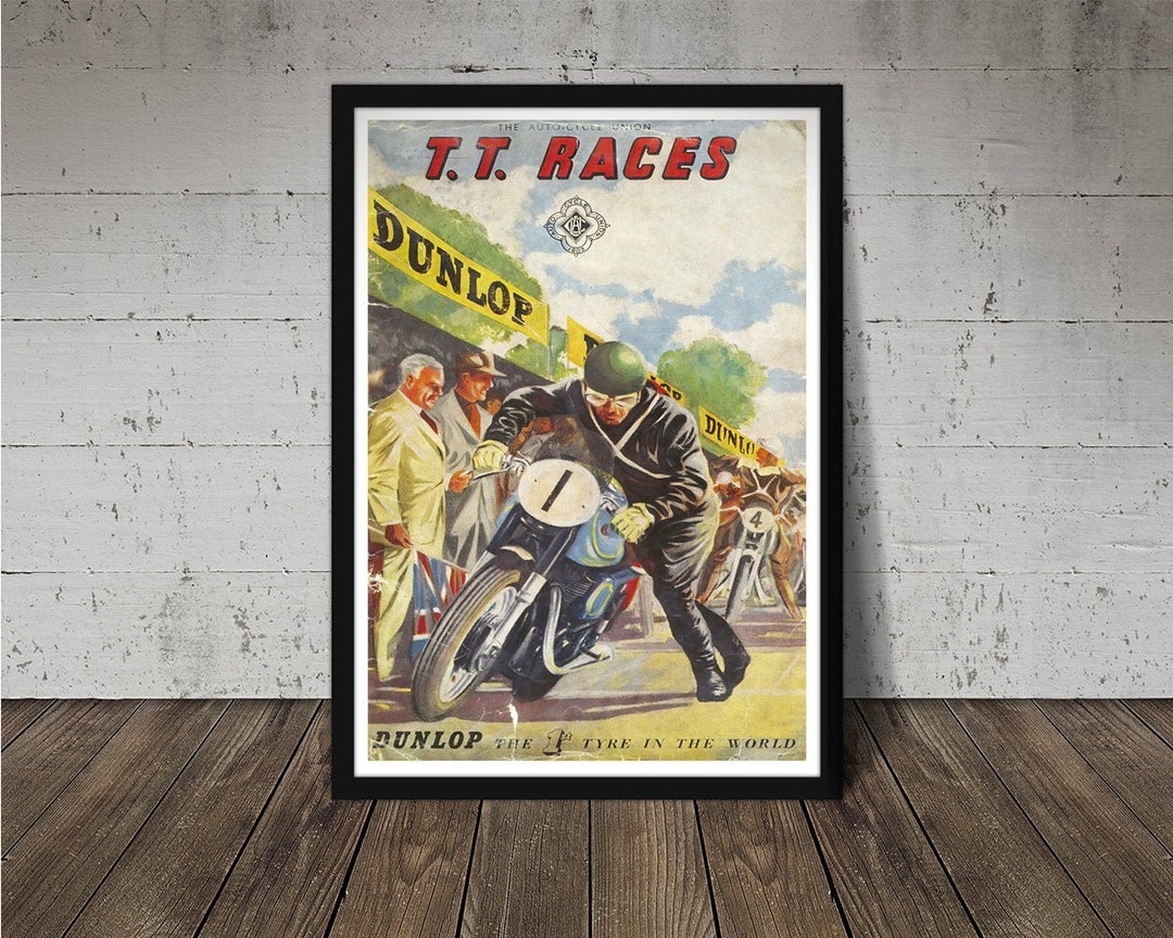 T.T. RACES 1952 Vintage Motorcycle Grand Prix Poster Digital Download ...