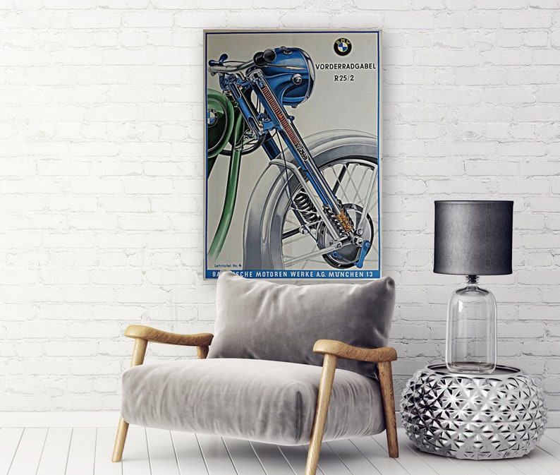 BMW Vintage Motorcycle Poster VORDERRADGABEL Digital - Etsy