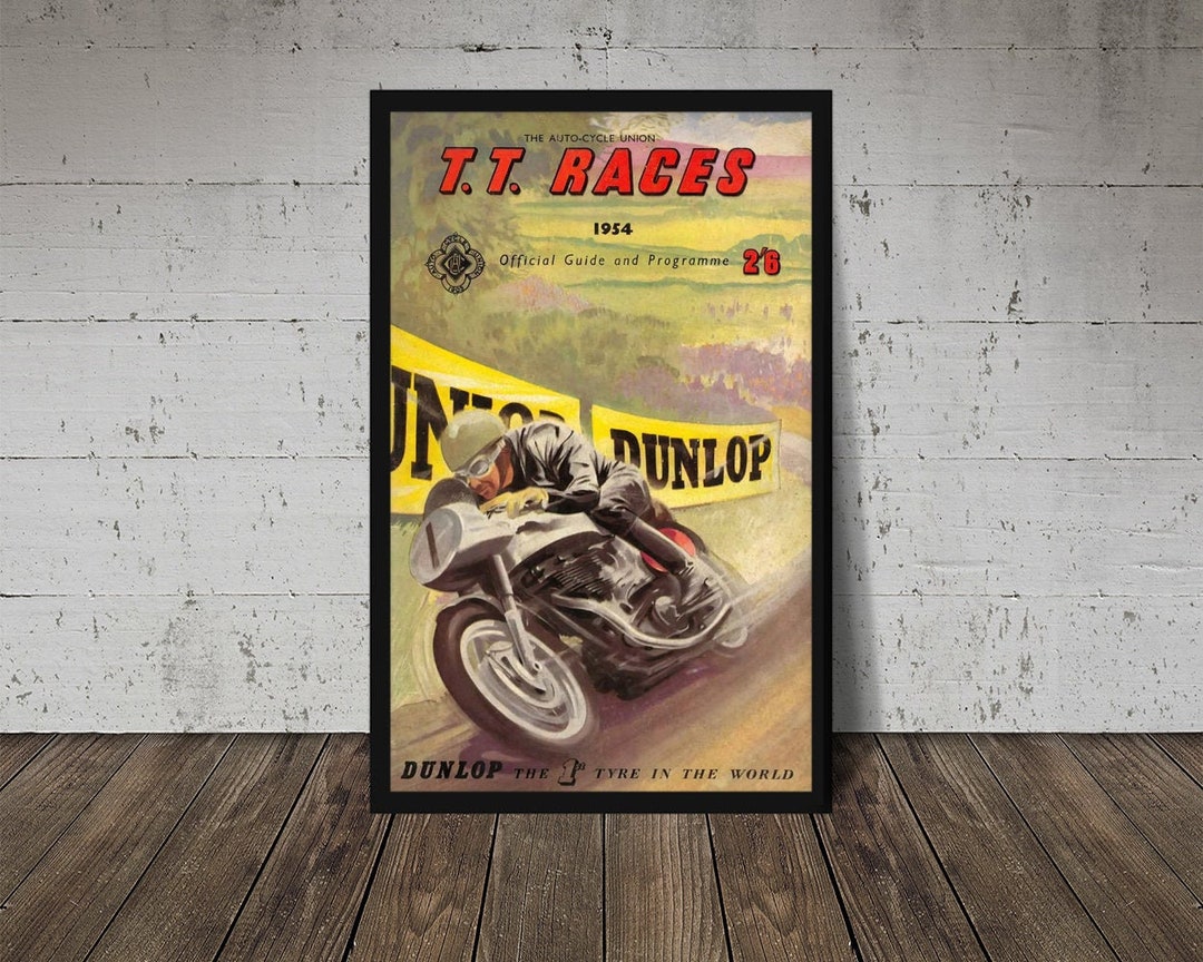 T.T. RACES 1954 Vintage Motorcycle Grand Prix Poster Digital Download ...