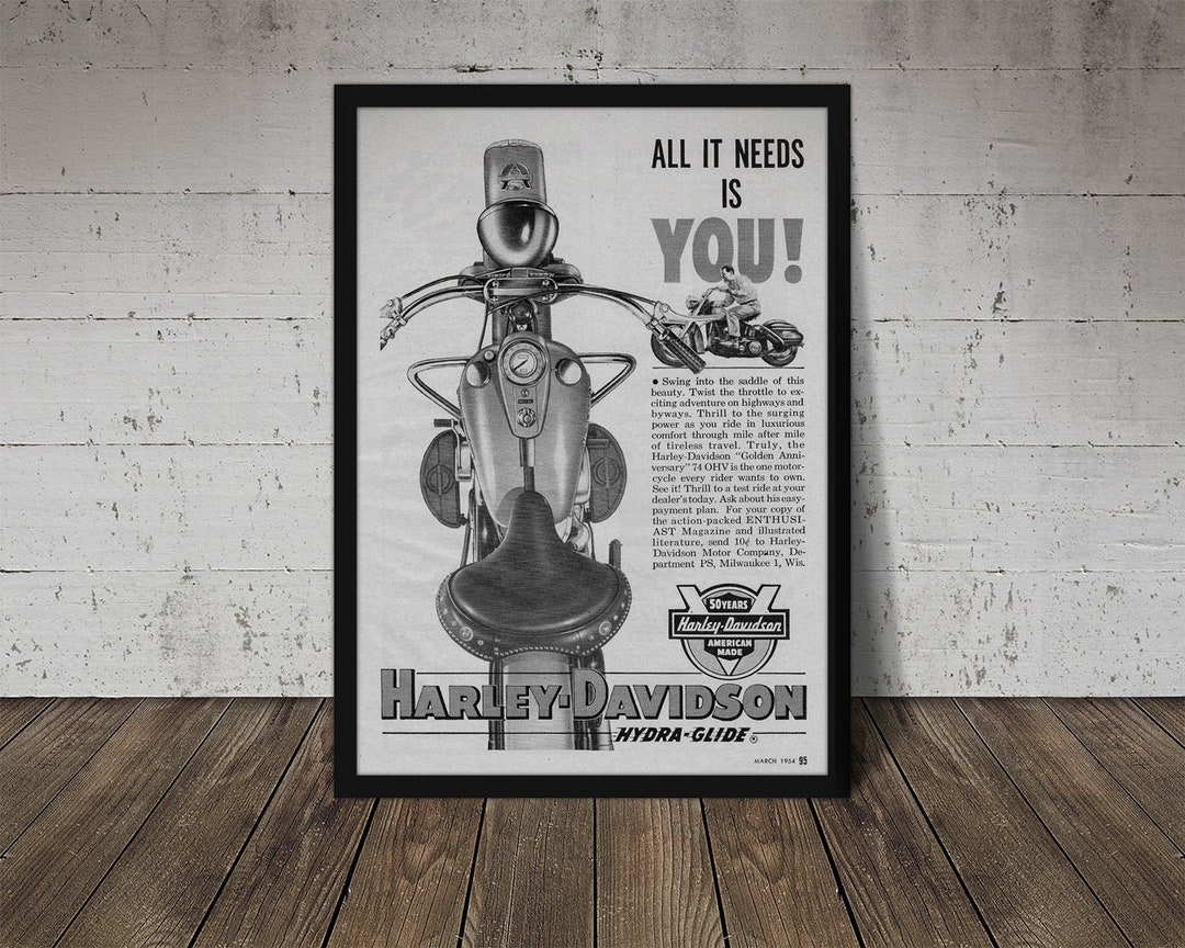 1954 HARLEY DAVIDSON Ad Vintage Motorcycle Poster Digital Download ...