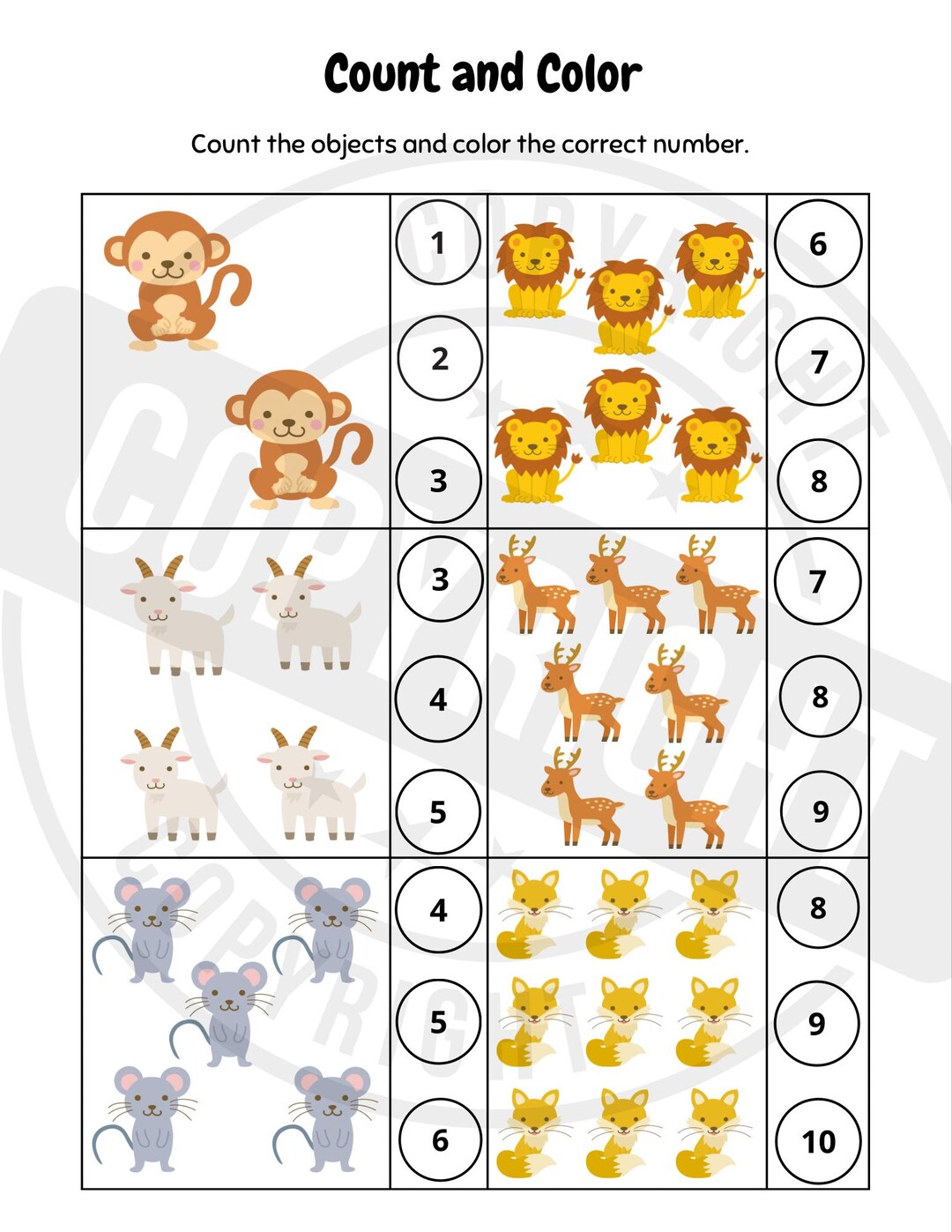 Kindergarden Math Count and Color- Printable - Etsy