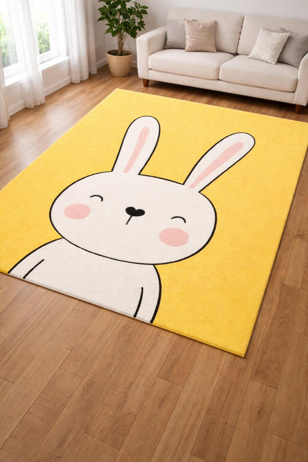 Handmade Tufted Cartoon Rabbit Carpet, Soft Nursery Floor Rug, Playroom ...