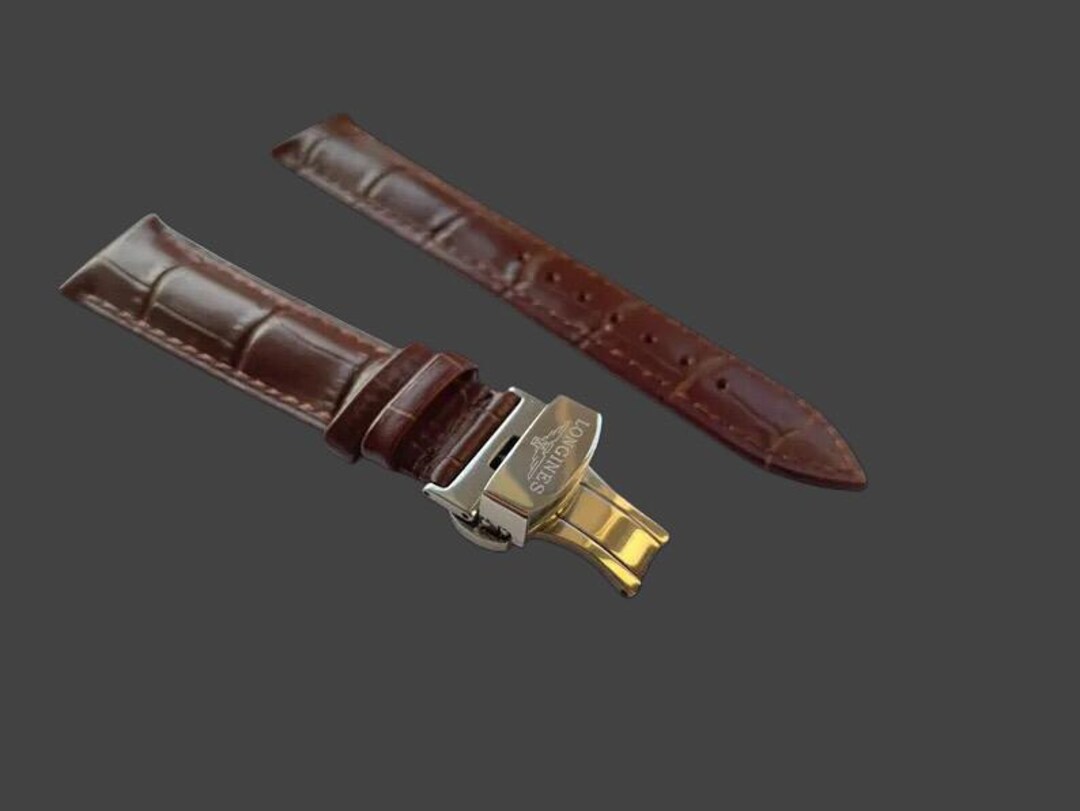 Longines Brown Leather Watch Strap With Stainless Steel Deployment ...