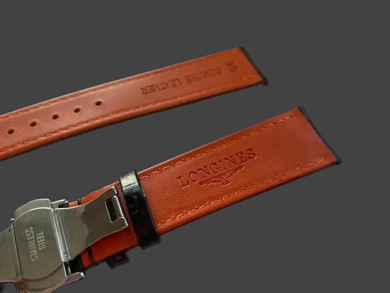 Longines Black Leather Watch Strap With Stainless Steel Clasp (18mm ...