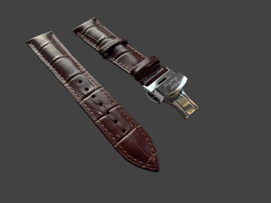 Breitling Brown Leather Watch Strap With Stainless Steel Clasp (18mm ...
