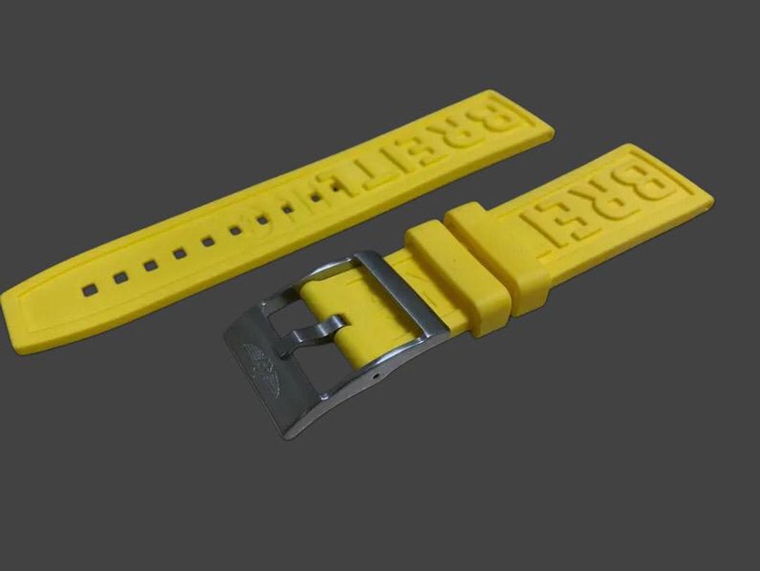 22mm/24mm Breitling Yellow Rubber Watch Strap With Stainless Steel ...