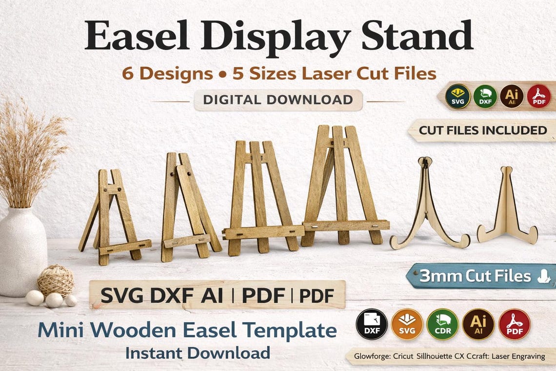 Easel Display Stand SVG Bundle | 6 Designs, 5 Sizes, Laser Cut Files ...