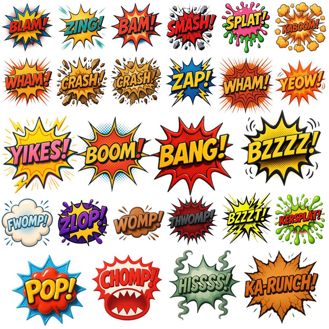 Comic Style Action SVG Bundle | Pop Art Text & Comic Cartoon Clipart ...
