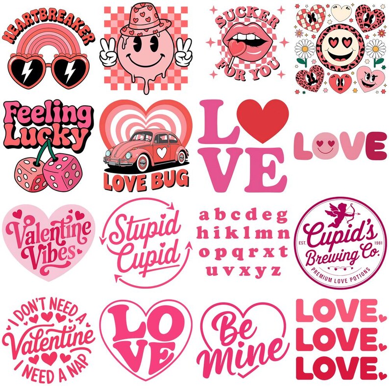 Retro Valentine PNG Bundle | Groovy Love Heart Designs | Valentine ...