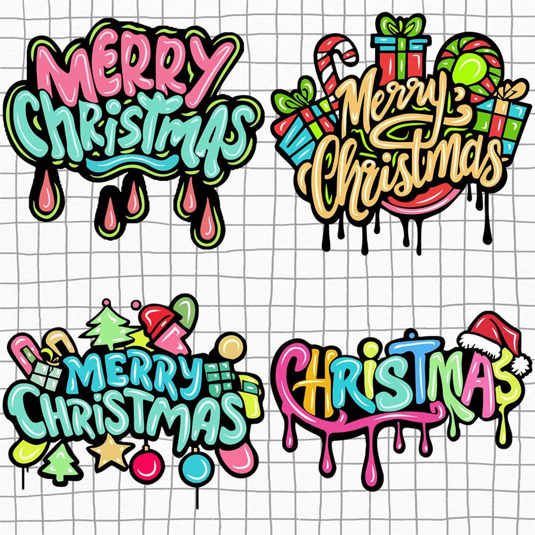Dripping Merry Christmas PNG Clipart Bundle | Holiday Sublimation ...